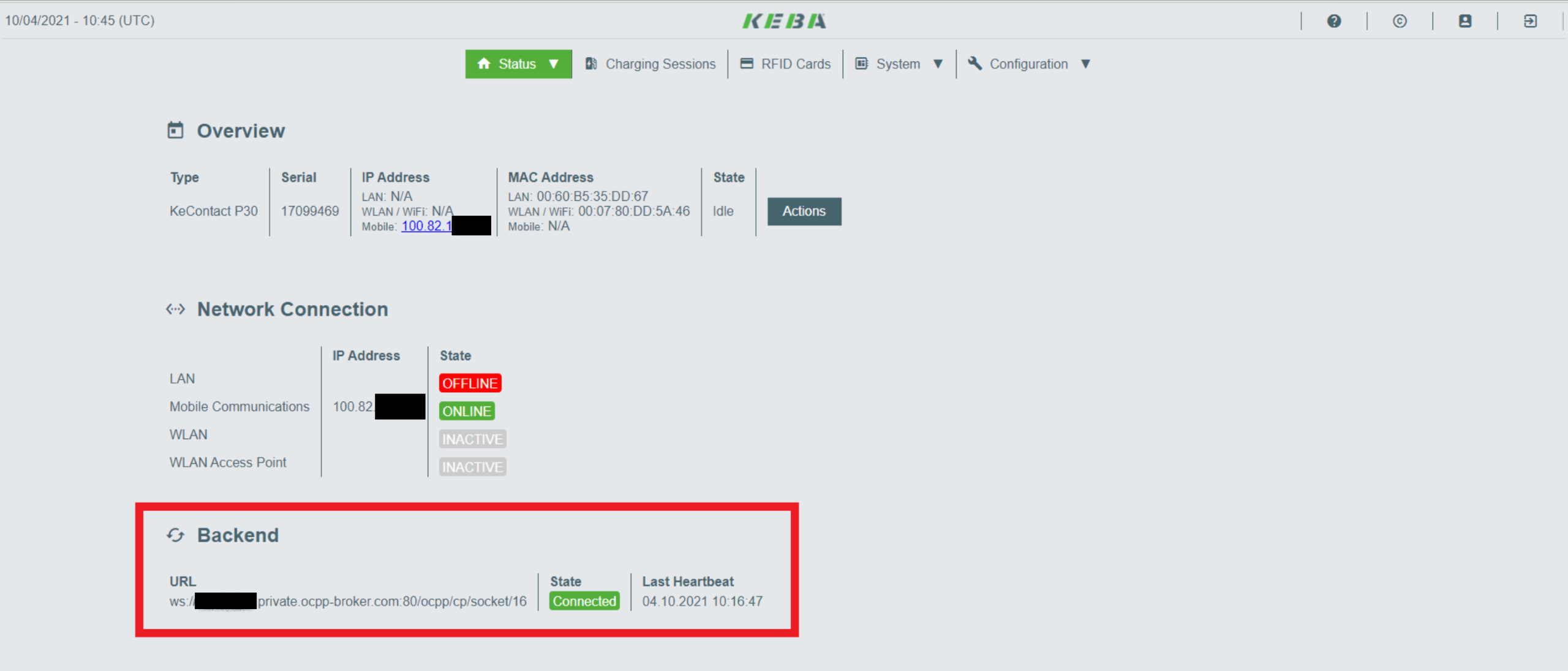 KEBA KeContact P30 OCPP Konfiguration