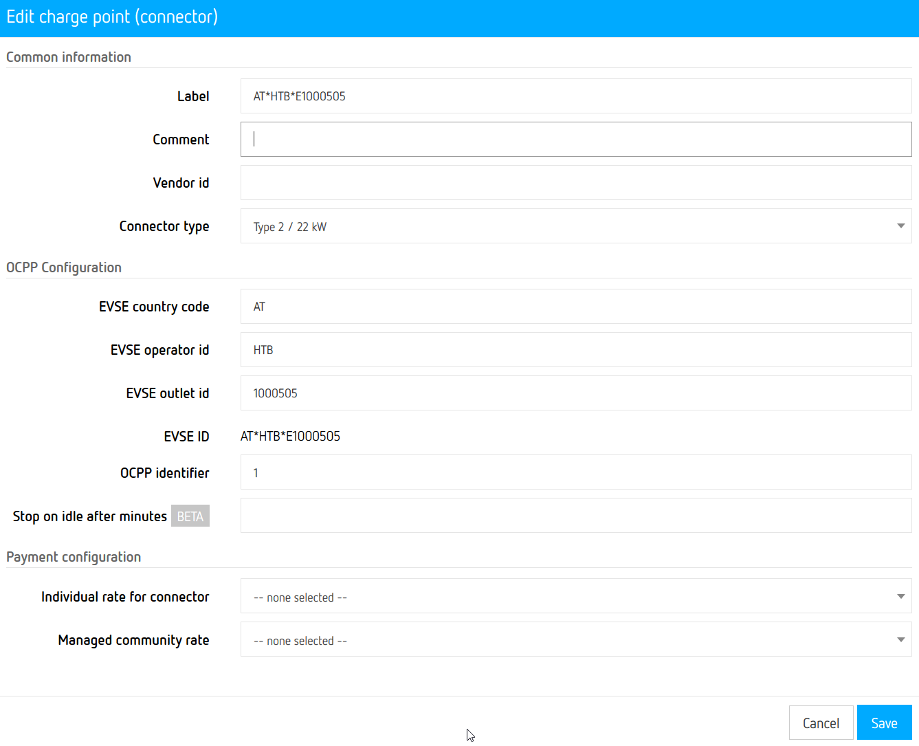 Configuration of the EVSE (Electric Vehicle Supply Equipment) ID on a ...